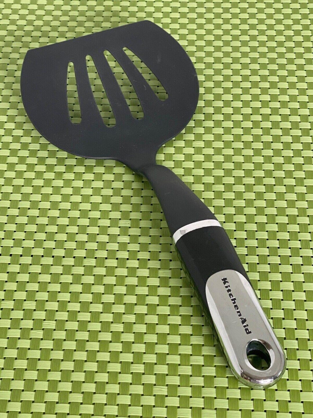 Kitchenaid Classic Black Nylon Flexible Slotted Spatula Plastic Chrome ...