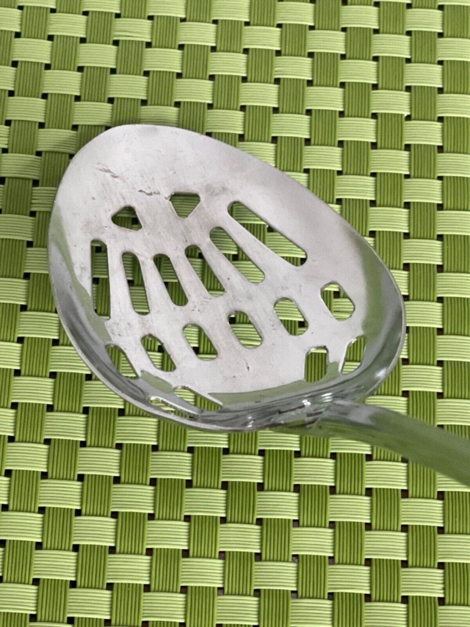 EKCO Chromium Plated Stainless Slotted Serving Spoon White Handle ...