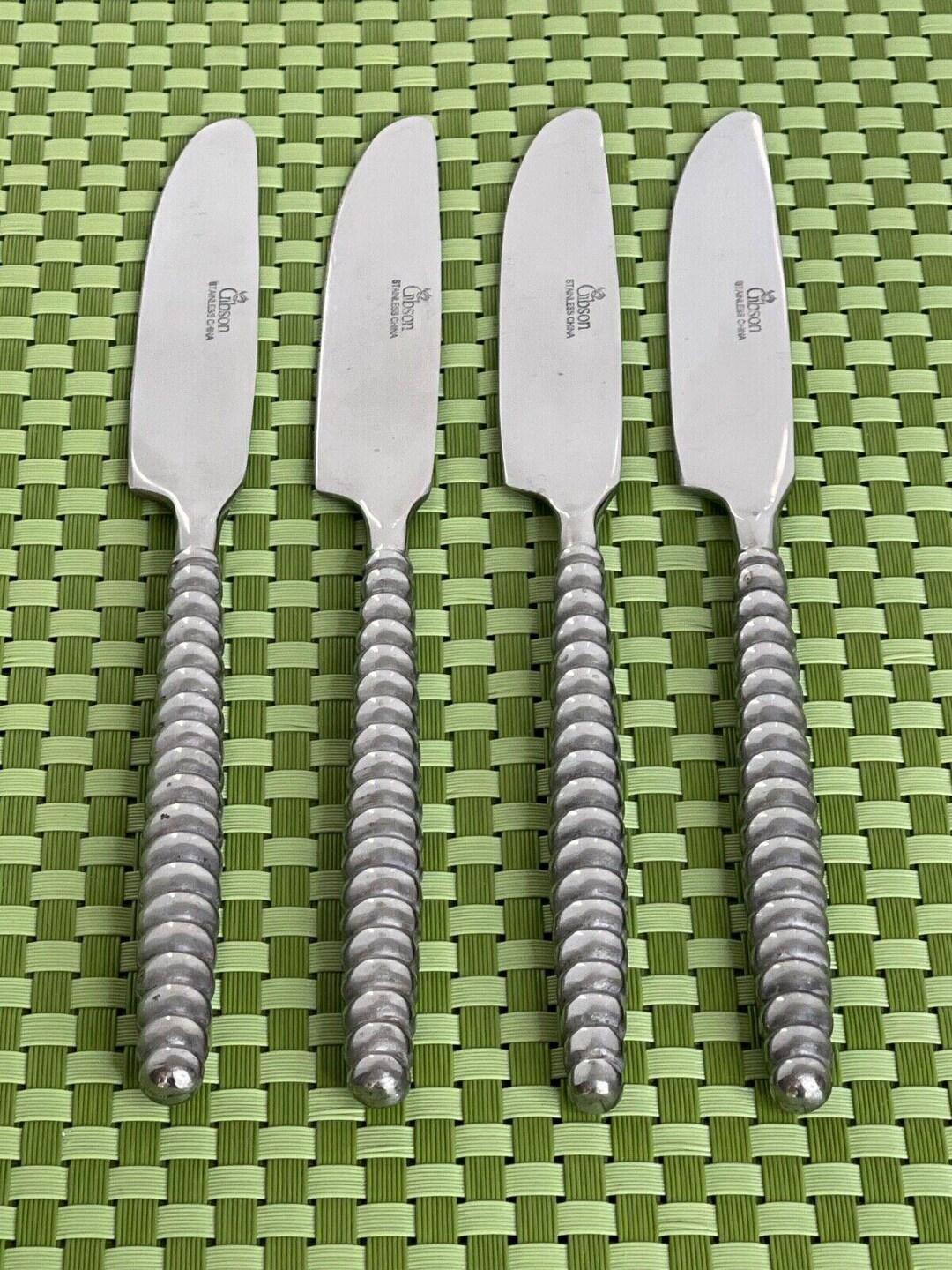 Gibson GIA11 Stainless 4 Dinner Knives Glossy Stacked Beads 18/0 China ...