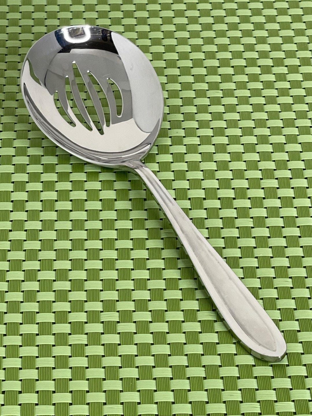Mikasa SATIN Stainless Pierced Spoon Frost Center Glossy Edge 18-8 ...