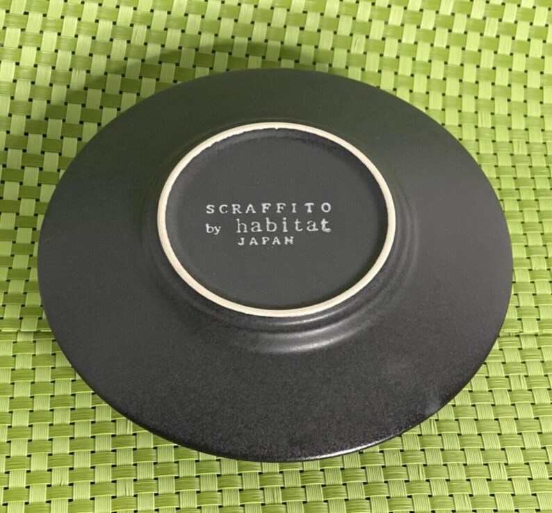 Habitat SCRAFFITO Stoneware White Geometric on Black Band Saucer - 6 1/ ...
