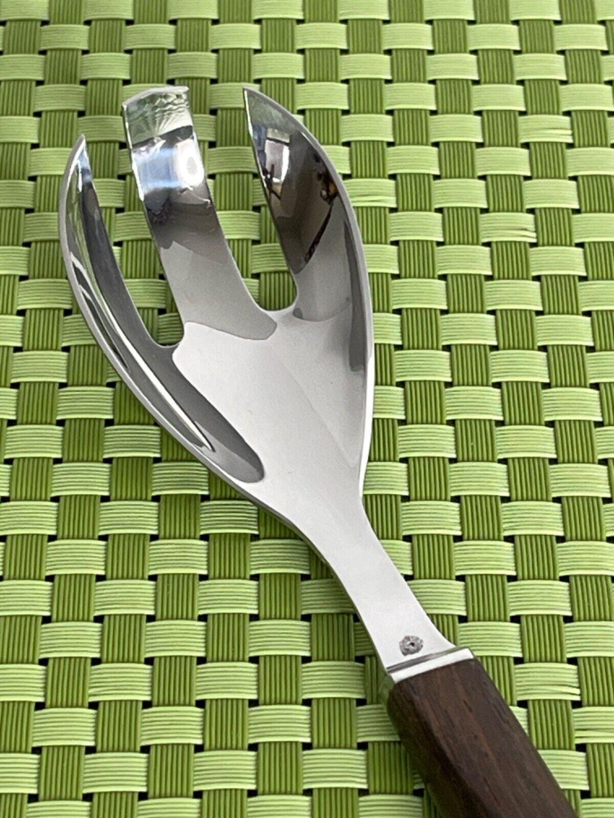 Universal Steel Unknown Pattern Stainless Serving Fork Teak Wood MCM ...