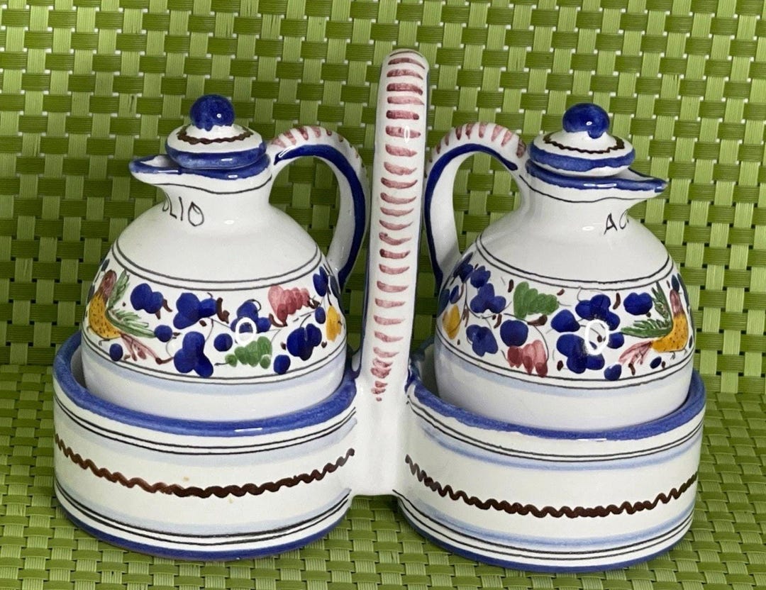 Peccetti DERUTA Italian Majolica Oil & Vinegar Cruet Set Hand Painted ...