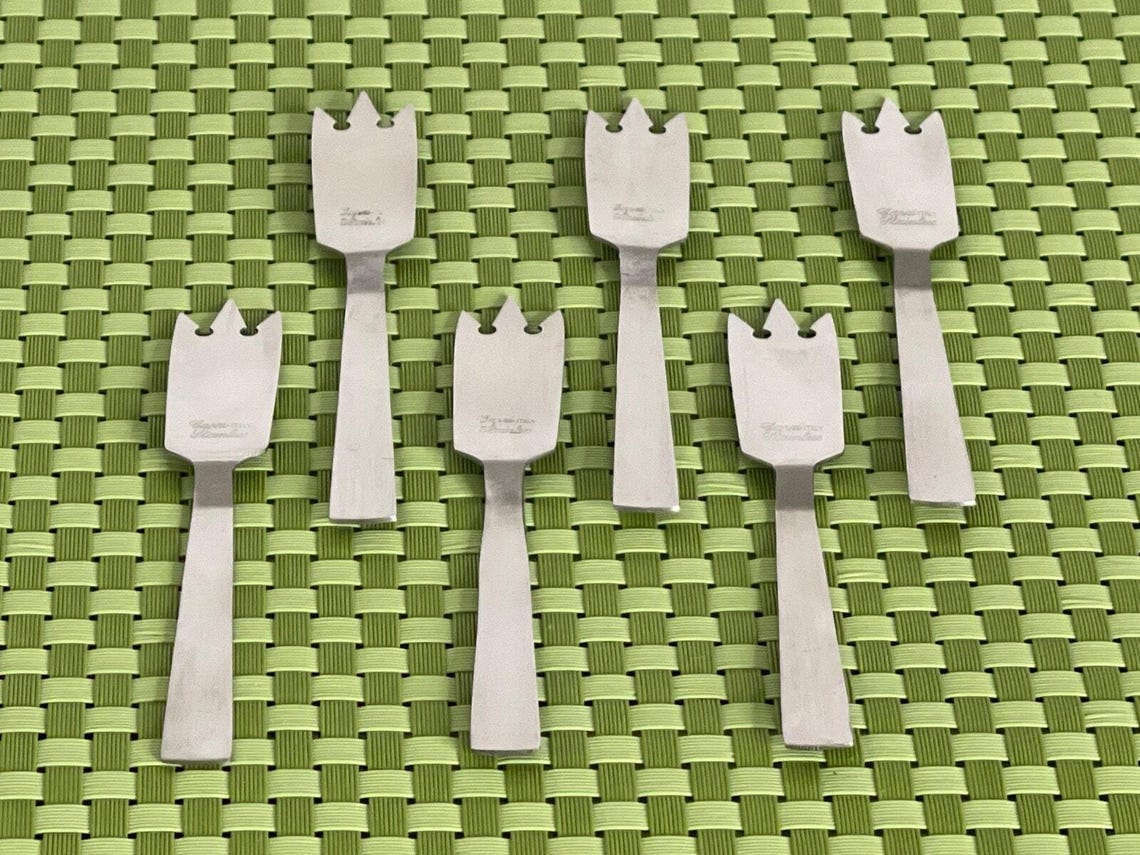 Capri Italy Stainless 6 Canape Cheese Forks MCM Satin & Glossy Flatware ...