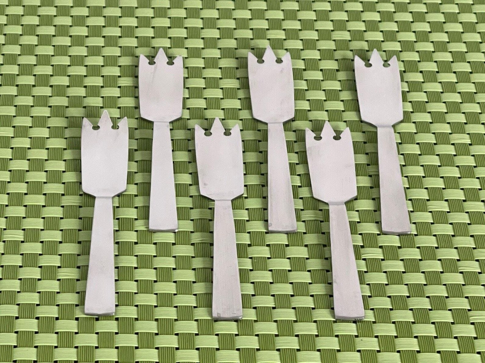 Capri Italy Stainless 6 Canape Cheese Forks MCM Satin & Glossy Flatware ...