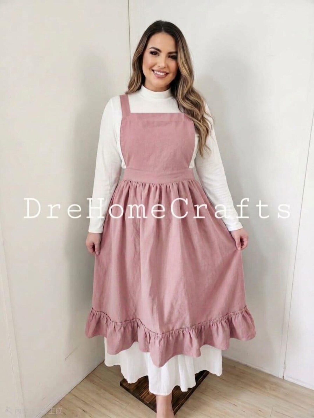 Cotton Linen Pinafore Apron Dress, Retro Ruffled Kitchen Apron With ...