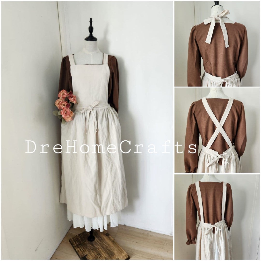Beige Apron for Women With 2 Invisible Pockets Cute Brown Pinafore ...