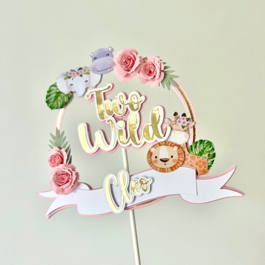 Two Wild 3D Cake Topper, Safari Animals, 2nd Birthday, 3D Flowers ...