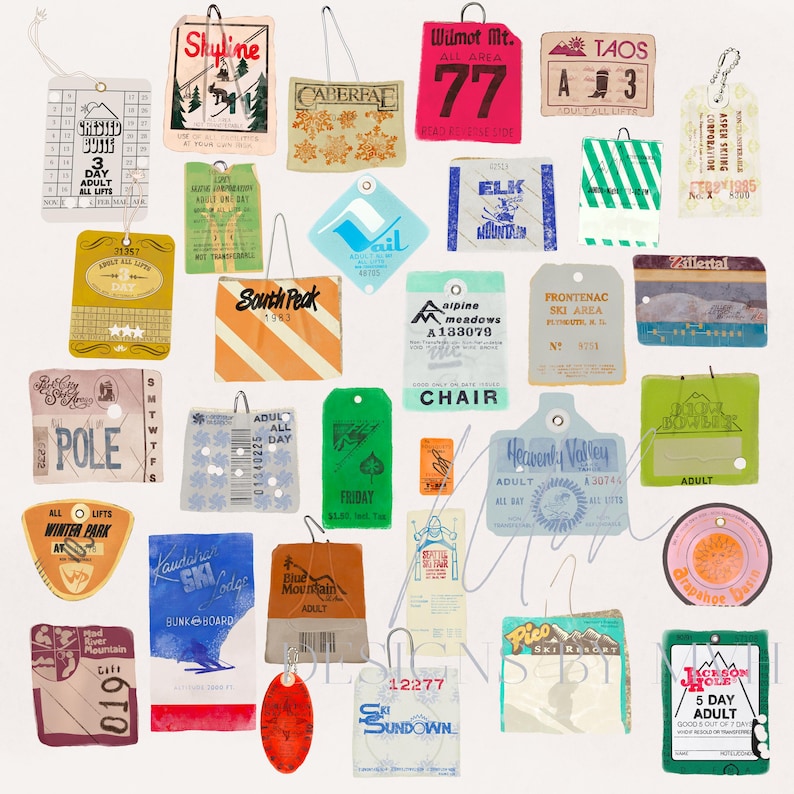 Vintage Ski Lift Tickets | Digital Print - Etsy
