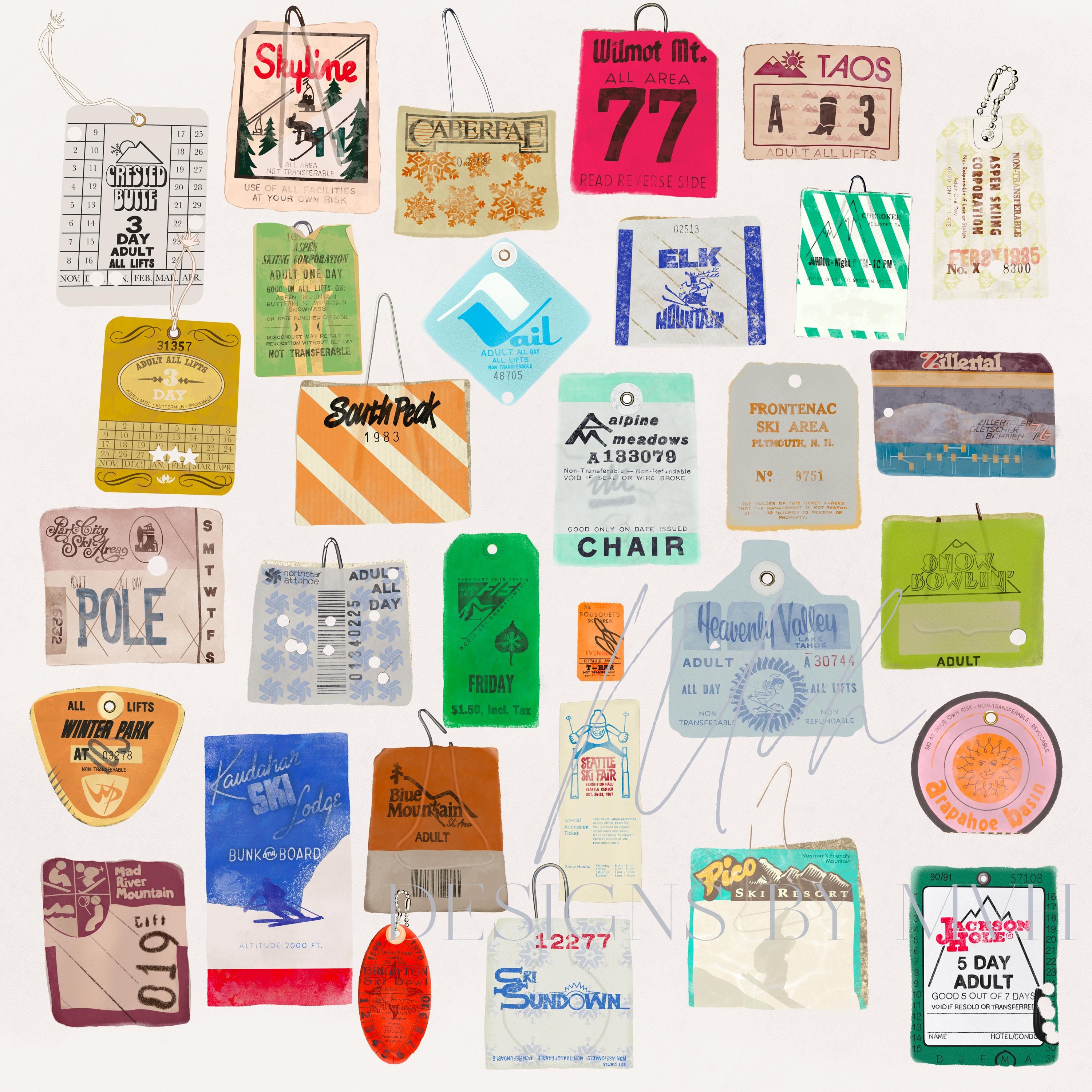 Vintage Ski Lift Tickets | Digital Print - Etsy
