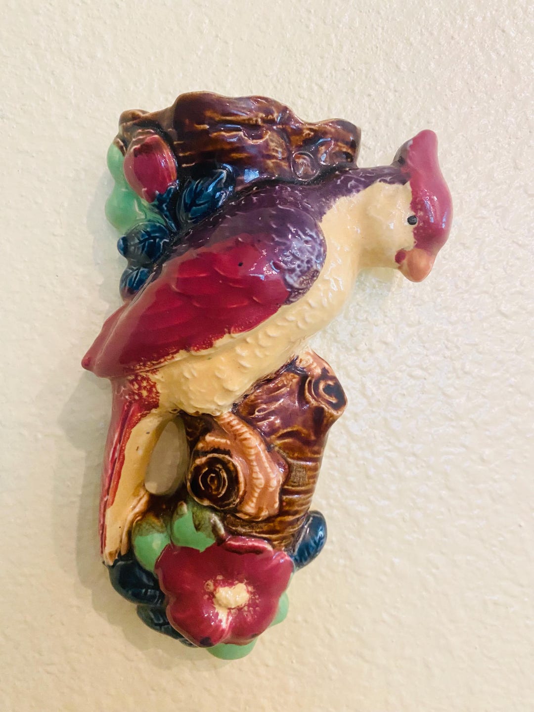 Vintage Majolica Pottery Cockatoo Shaped Wall Pocket Floral Vase - Etsy