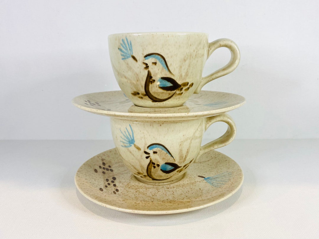 Red Wing Pottery Cups & Saucers quail Pattern by Bob White Set of 2 - Etsy