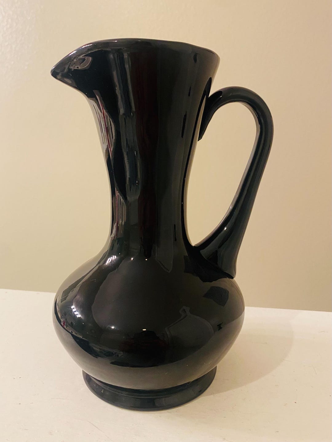 Vintage Black Glass Pitcher or Vase - Handle and Spout - Mid Century - Etsy