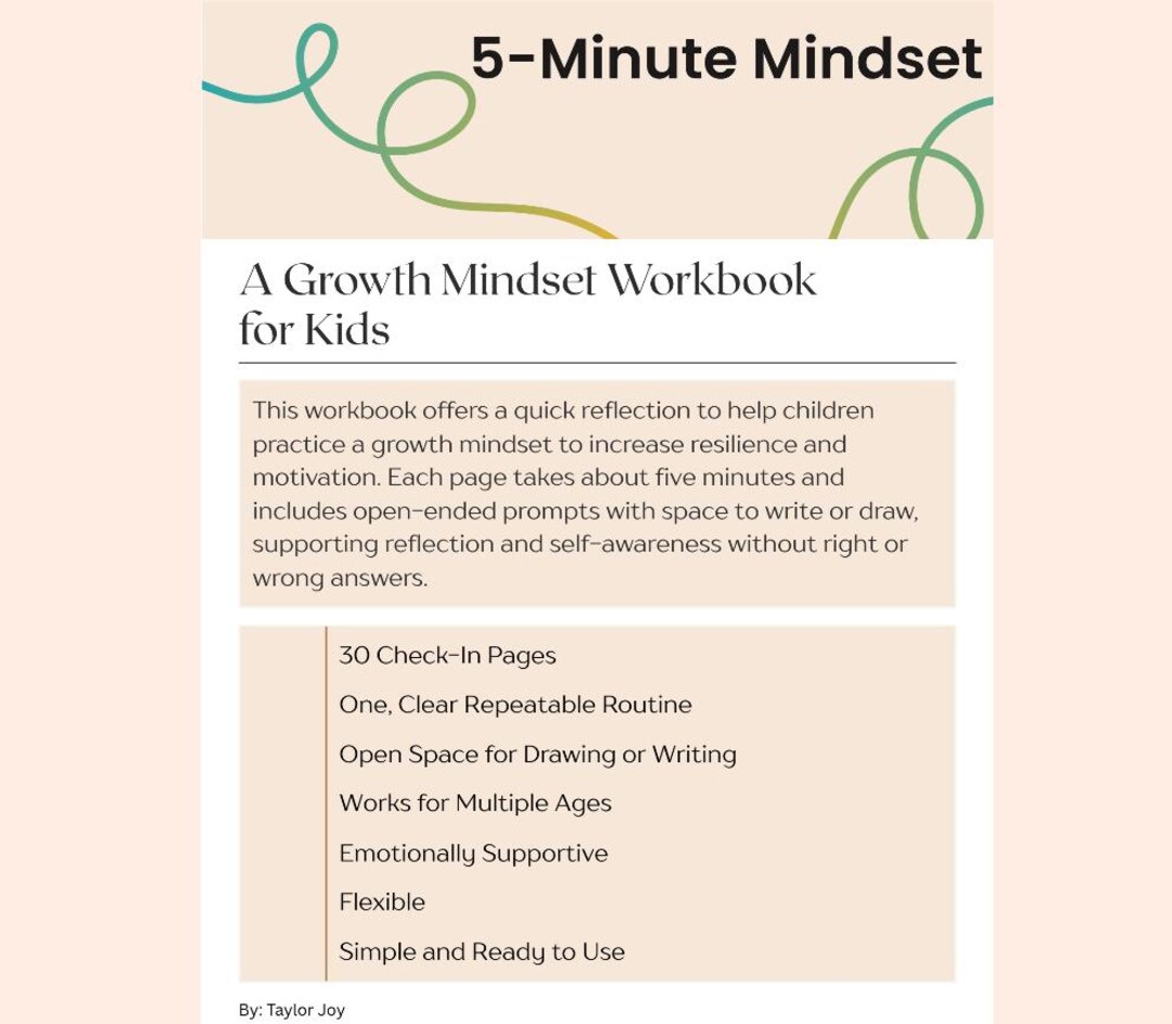 5-minute Growth Mindset Workbook for Kids Grades 3-7 | Printable SEL ...