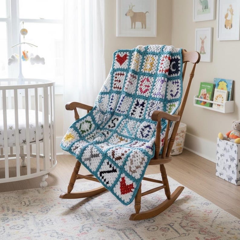 Crochet Alphabet Granny Square Baby Blanket: Soft Acrylic, Unisex ...