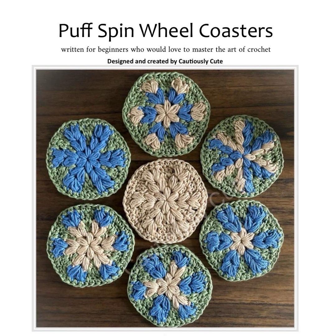 Puff Spin Wheel Coasters Coasters Crochet Pattern Written for BEGINNERS ...