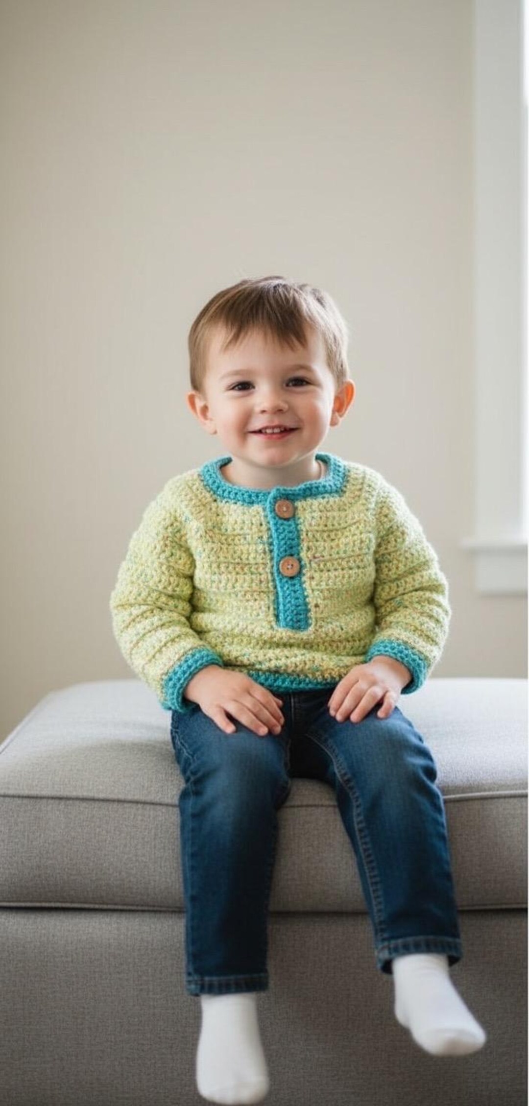 Crochet Classic Henley Style With Buttoned Placket, Handmade Long ...