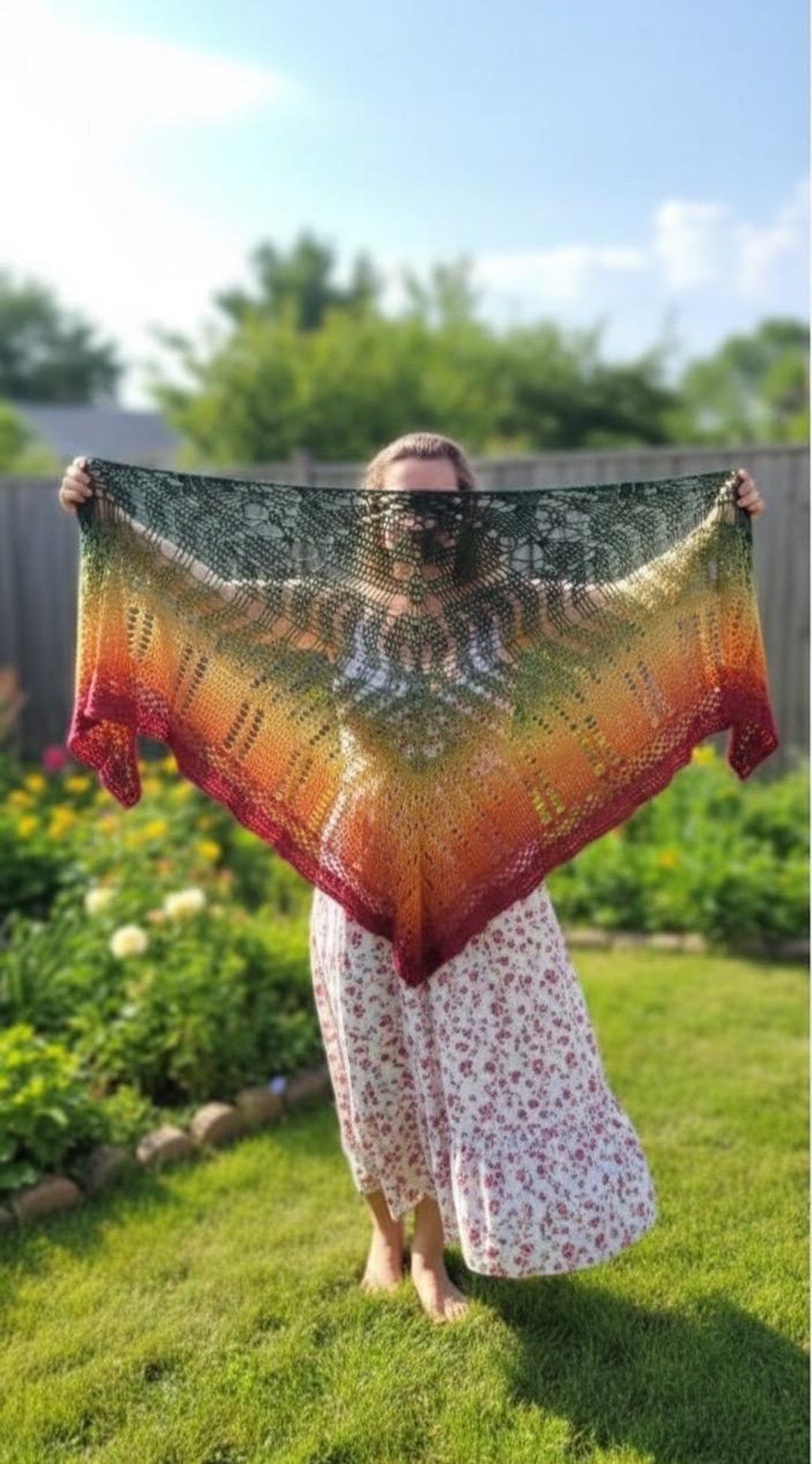 Summer Flame Triangle Cotton Shawl - Handmade Practical Gifts! - Etsy
