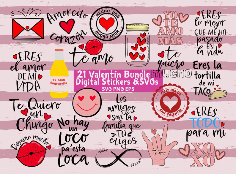 San Valentín Svg Bundle-digital Stickers-valentine-etiquetas Digitales ...
