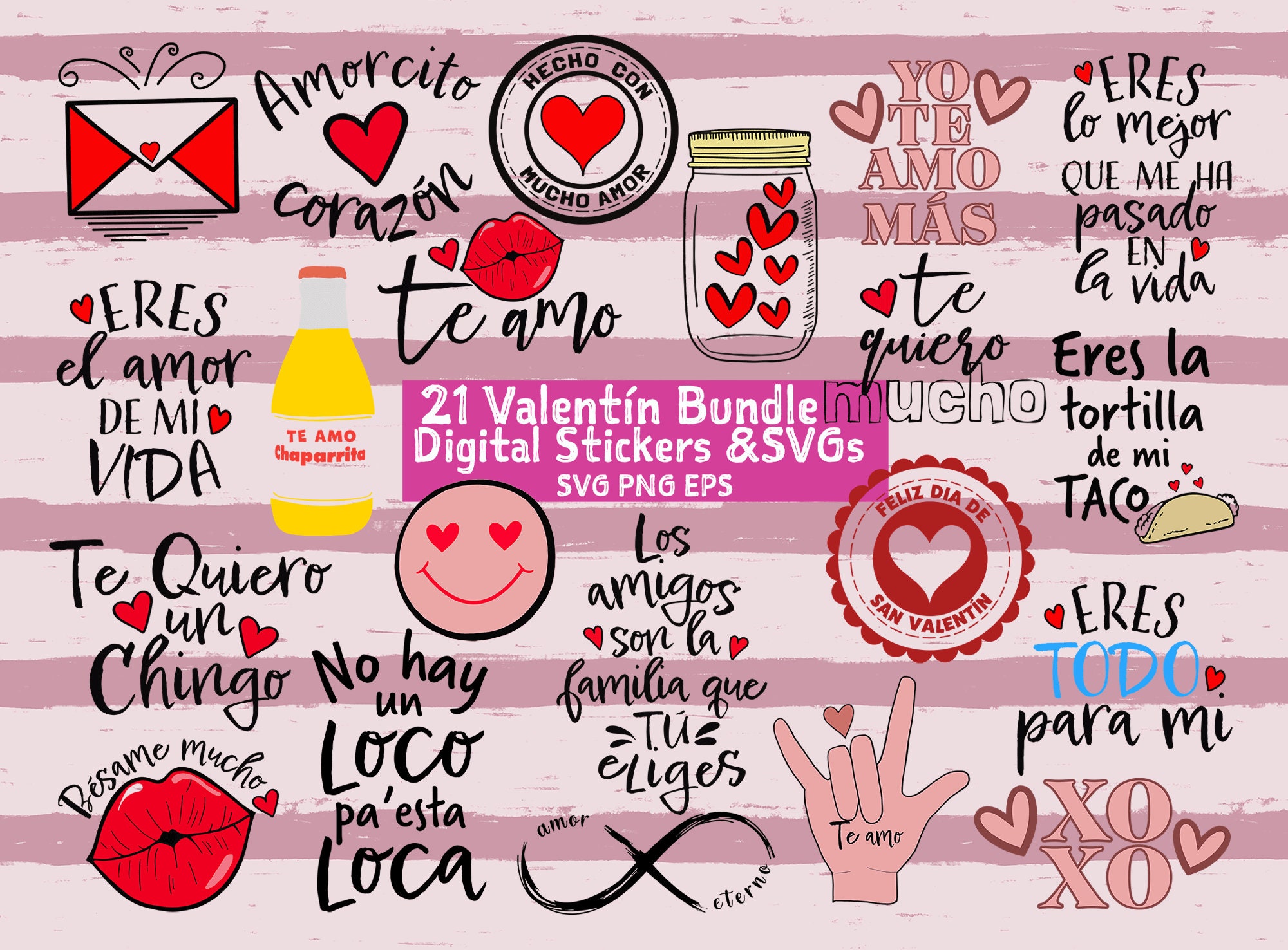 San Valentín Svg Bundle-digital Stickers-valentine-etiquetas Digitales ...