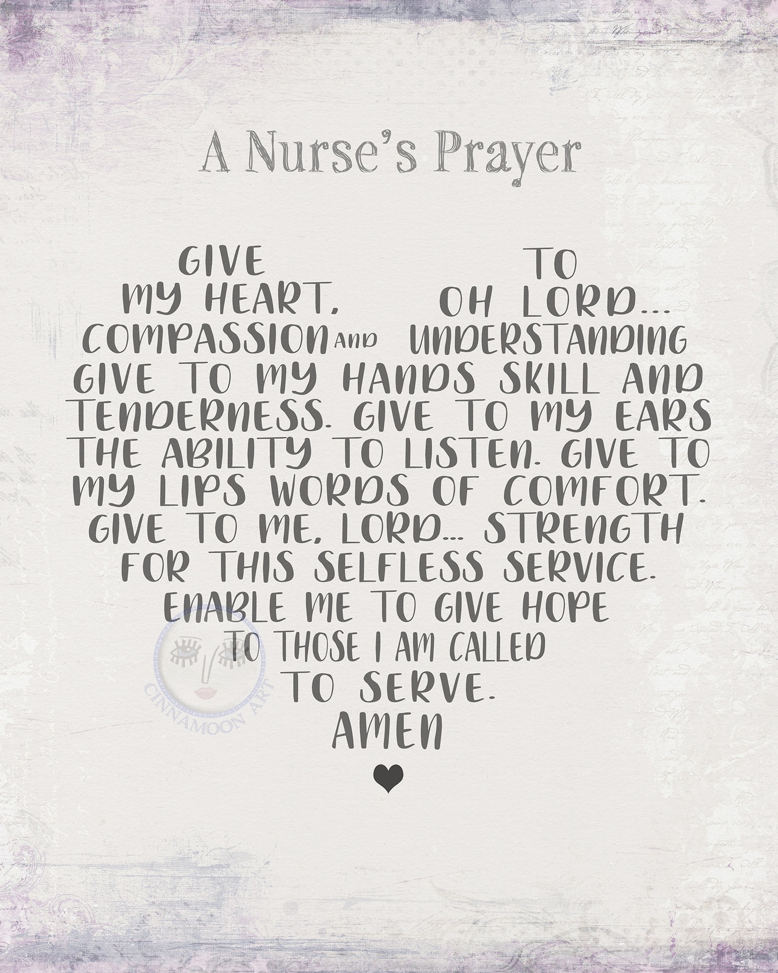 A Nurse's Prayer-give to My Heart-nurse-nurse Prayer-a - Etsy
