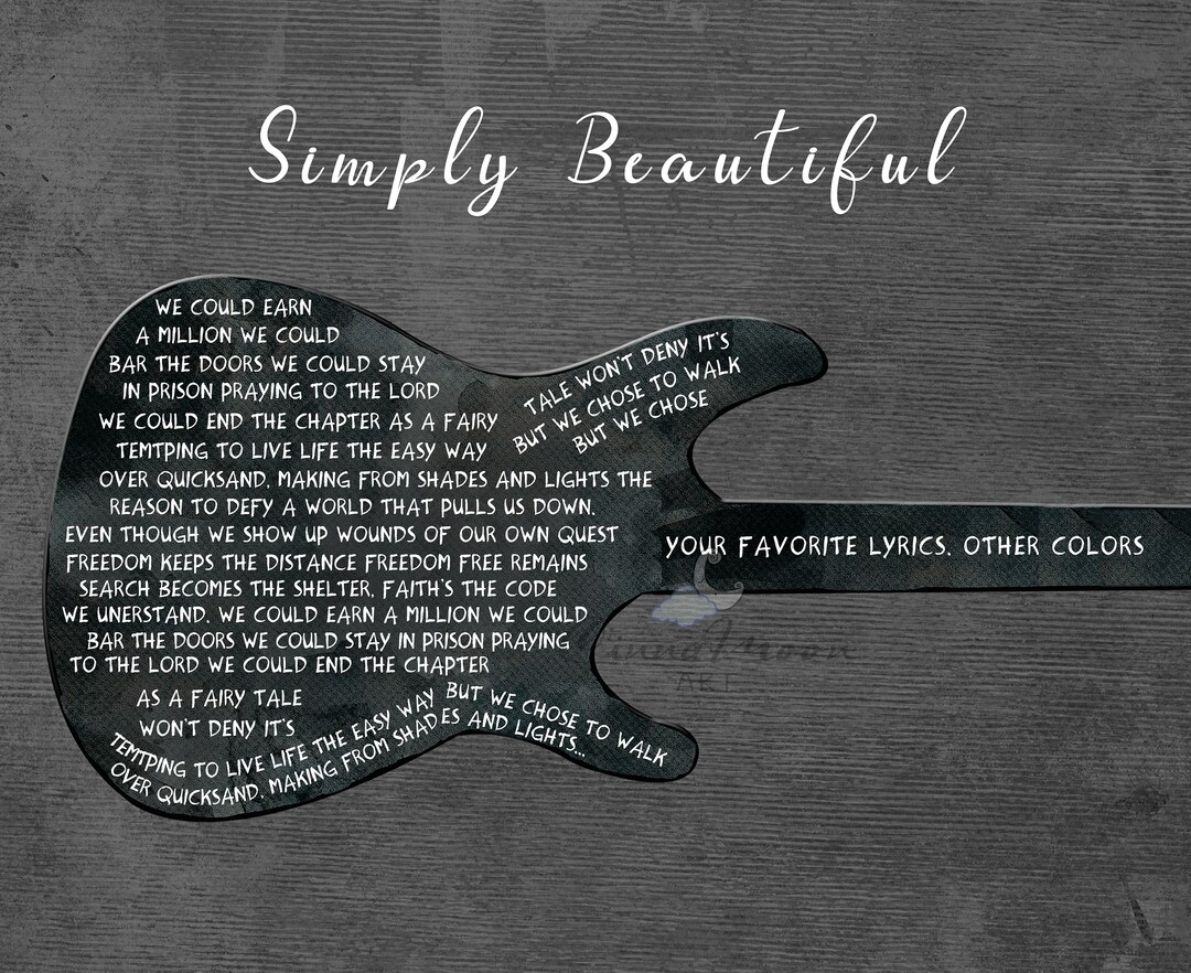 Custom Lyrics-guitar Lyrics-song Lyrics Wall Art-electric Guitar ...