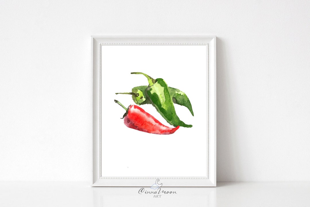Chile-chile Print-chili-chili Print-watercolor Chili-food-kitchen Decor ...