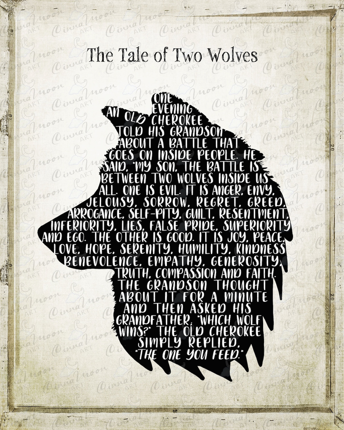 Two Wolves Wall Art-the Tale of Two Wolves-the Tale of Two Wolves Print ...