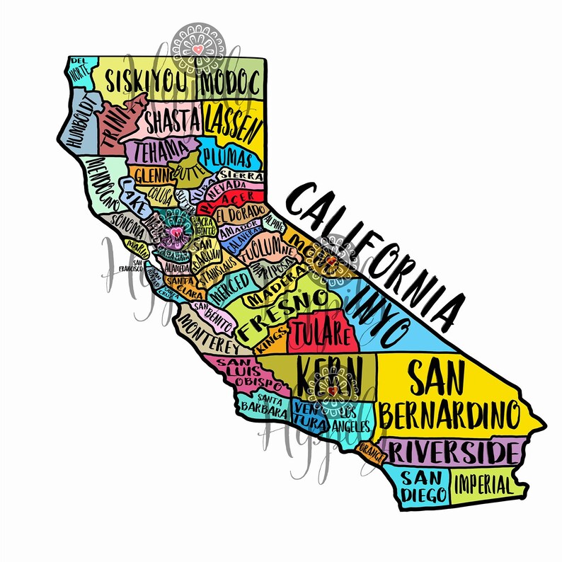 California State Map Svg-png-california Map-color California Map - Etsy