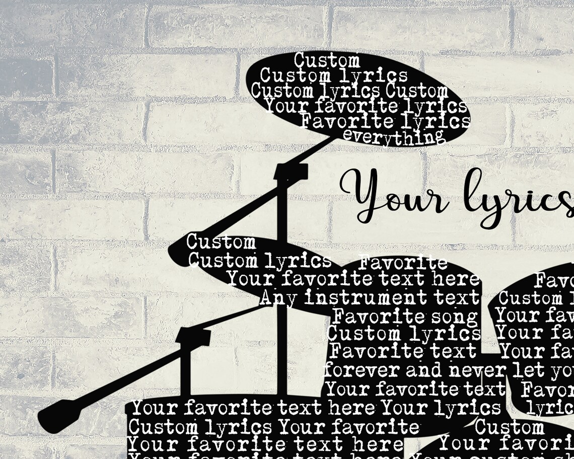 Drums-custom Lyrics-shape-custom Shape Lyrics-song Lyrics Wall | Etsy