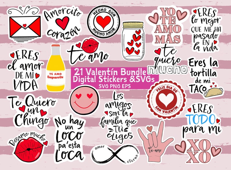 San Valentín Svg Bundle-digital Stickers-valentine-etiquetas Digitales ...