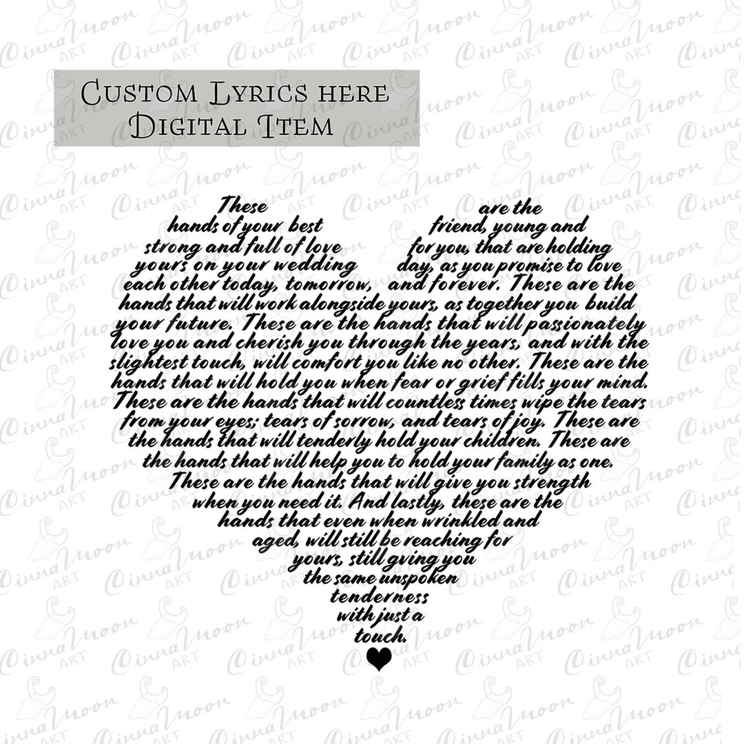 Custom Heart Shape-heart Lyrics-song Lyrics Wall Art-wedding Song Wall ...