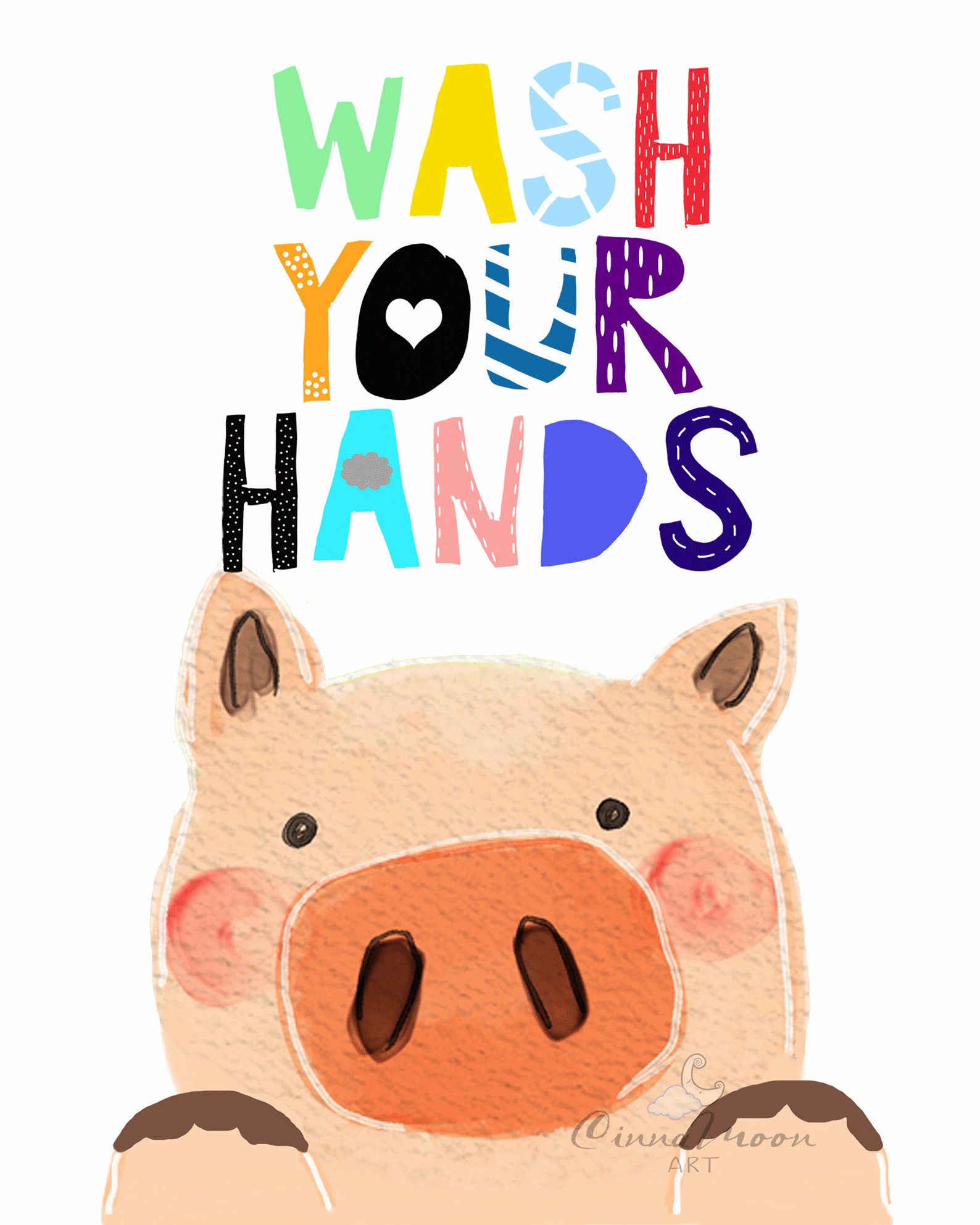 Wash Your Hands-pig-bathroom Prints-bathroom Art-kids Bath-kids ...