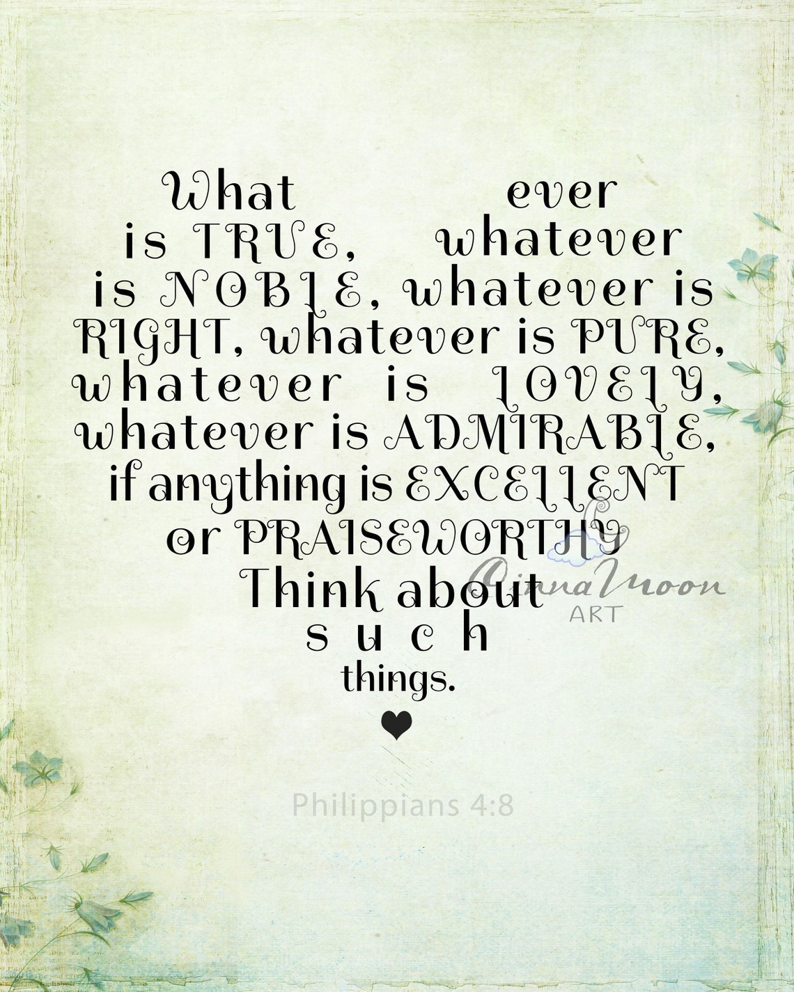 Philippians 4:8-9 Whatever is True Whatever is Noble-Bible | Etsy