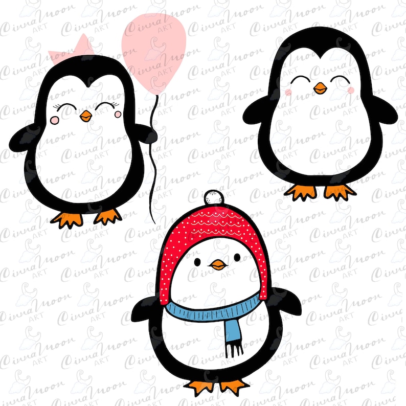 Penguins Clipart Set-penguins Svg-penguins Dxf-pink Ballon - Etsy