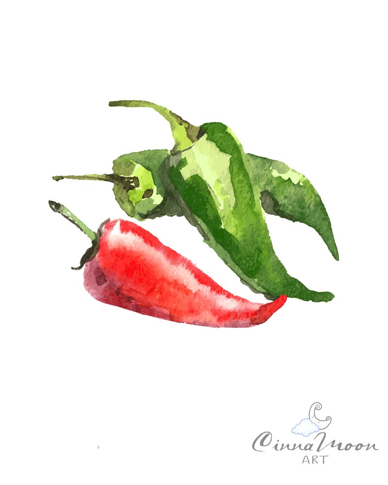 Chile-chile Print-chili-chili Print-watercolor Chili-food-kitchen Decor ...