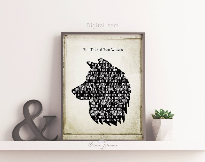 Two Wolves Wall Art-the Tale of Two Wolves-the Tale of Two Wolves Print ...