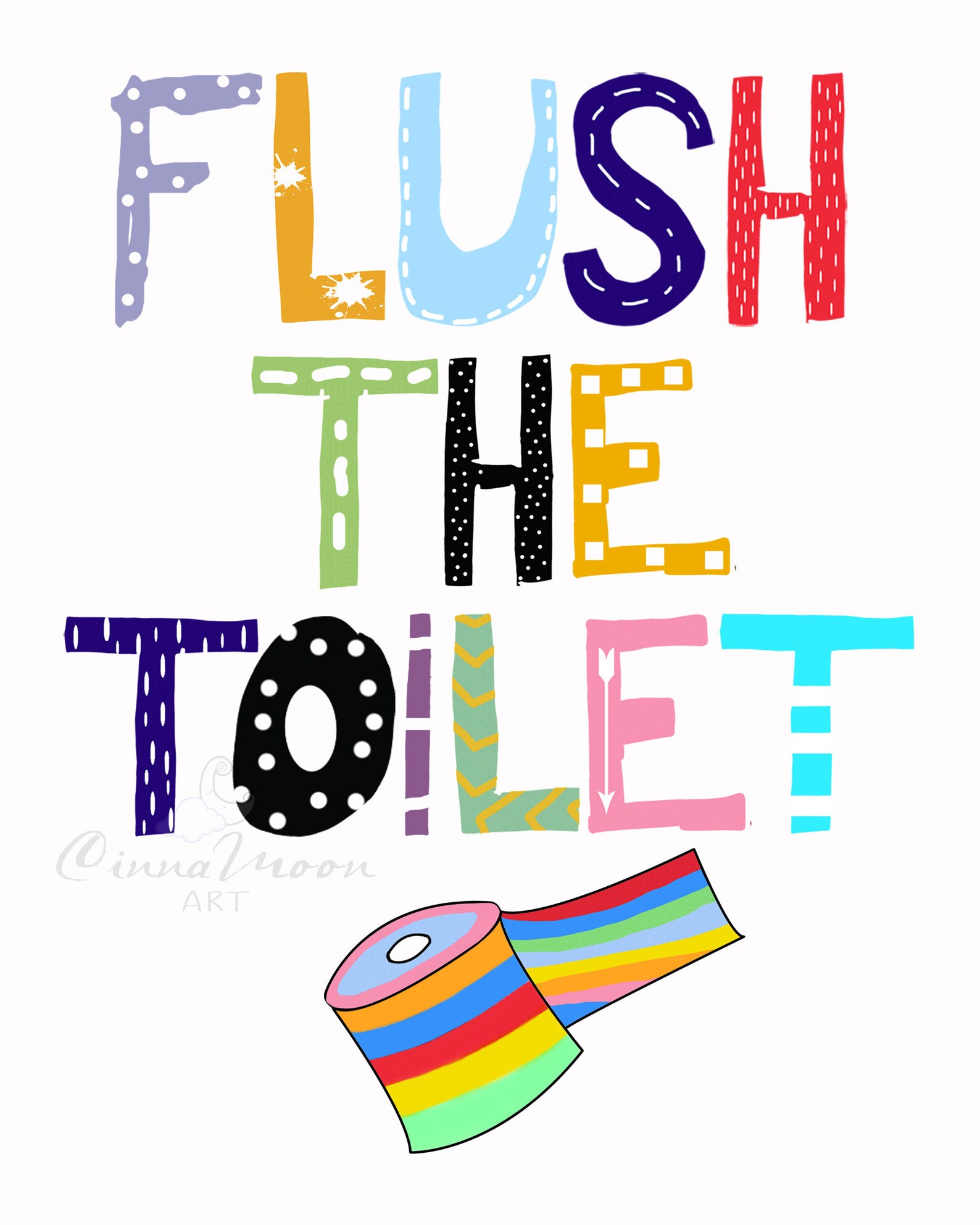 Flush the Toilet-bathroom Prints-bathroom Art-kids Bath-kids - Etsy