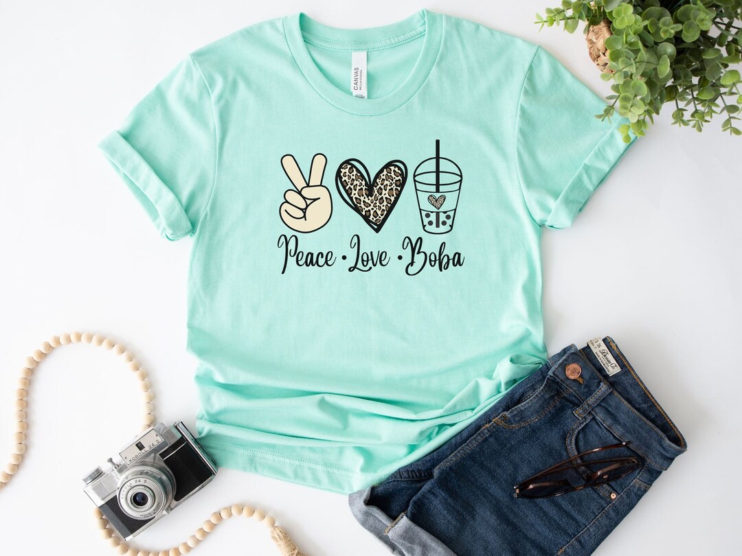 Boba Drink Shirt | Peace Love Boba Leopard Print Tee | Boba Lover Gift ...