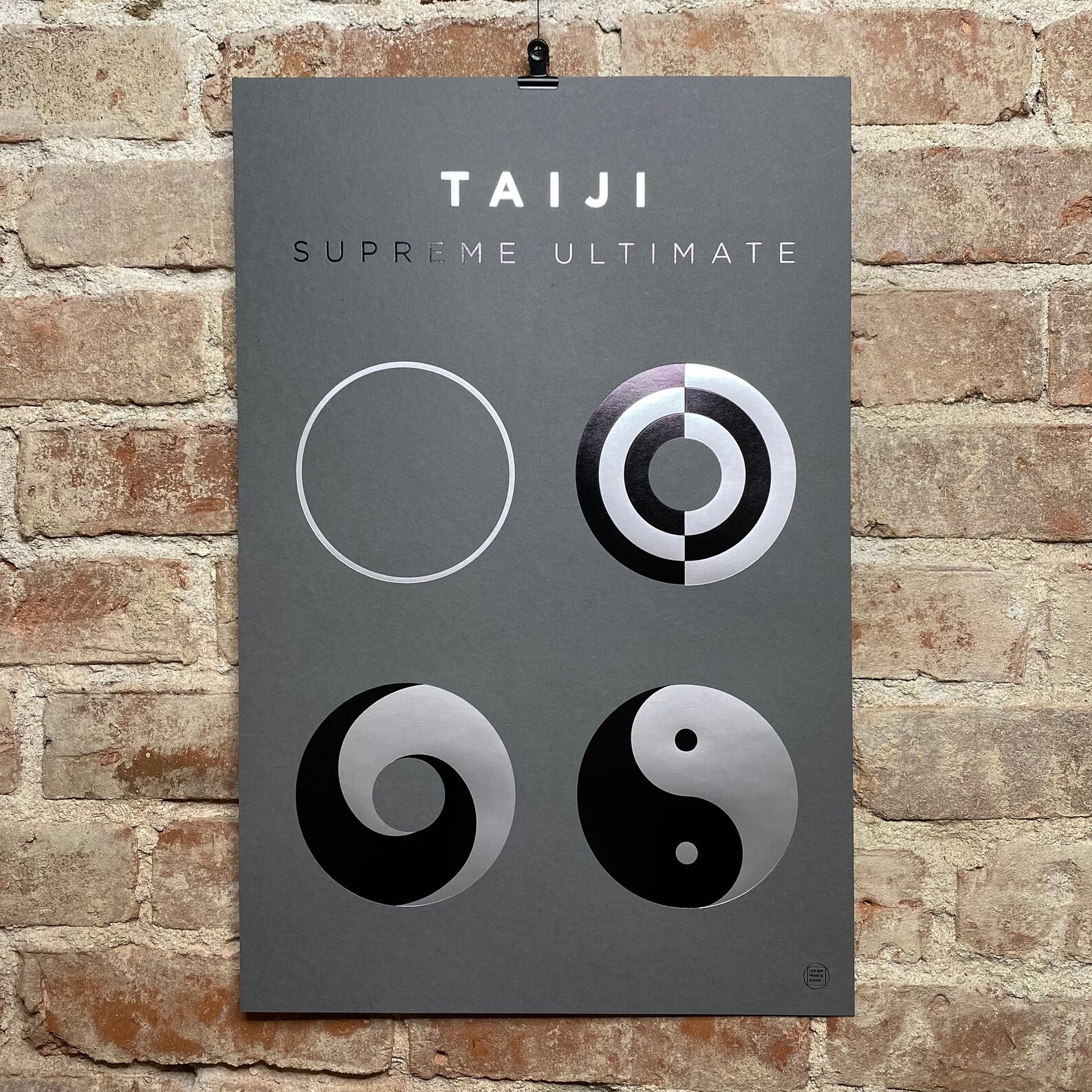 Taiji Supreme Ultimate Print 12 X 18 Silver & Black Foil on Grey ...