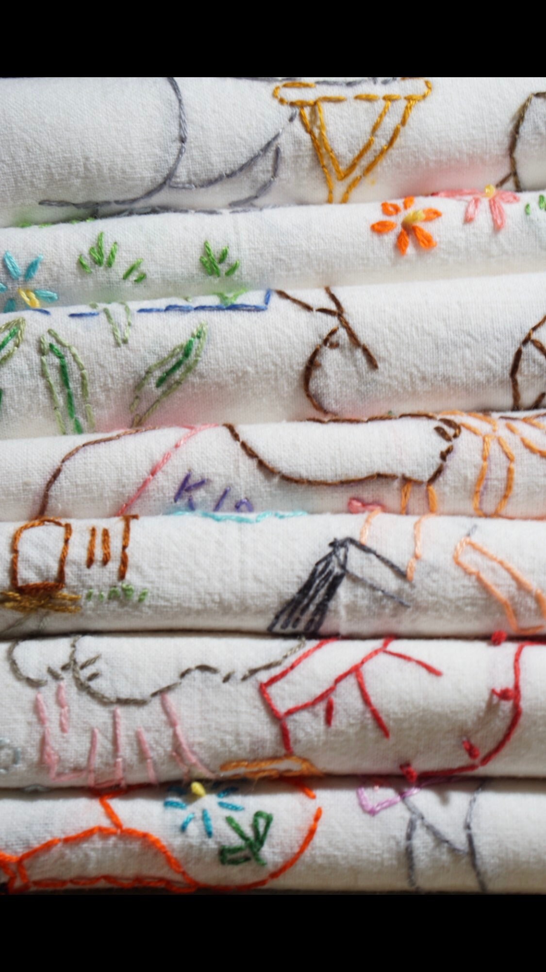 KOALA Hand Embroidered Tea Towels Flour Sack - KOALA, Set of 7 - Days ...