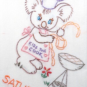 KOALA Hand Embroidered Tea Towels Flour Sack - KOALA, Set of 7 - Days ...