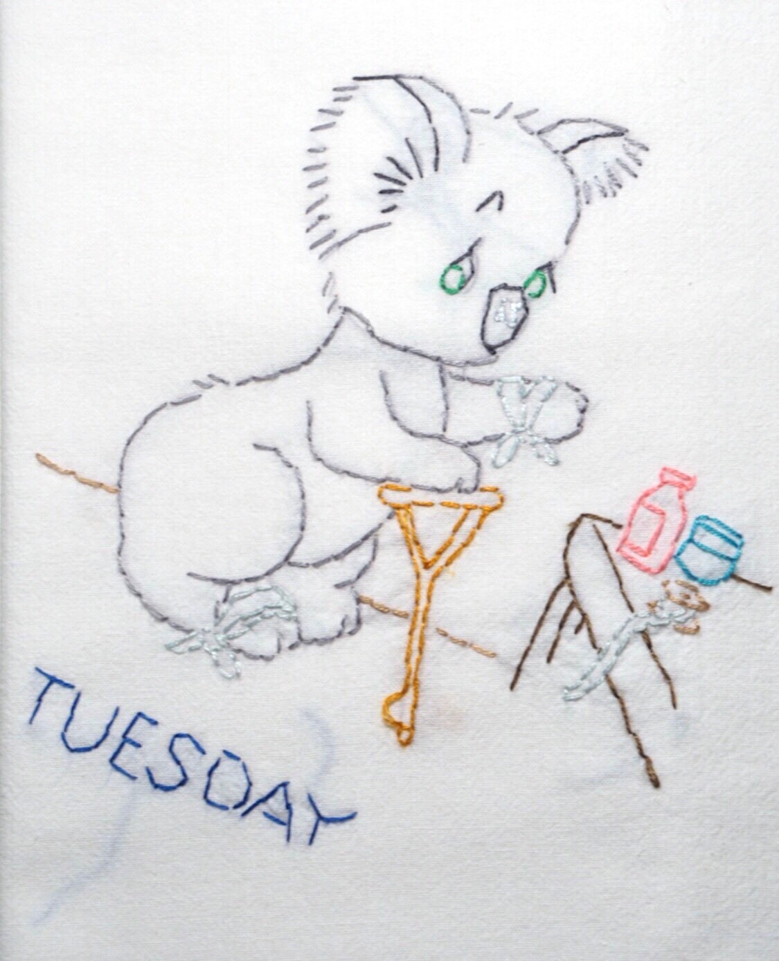 KOALA Hand Embroidered Tea Towels Flour Sack - KOALA, Set of 7 - Days ...