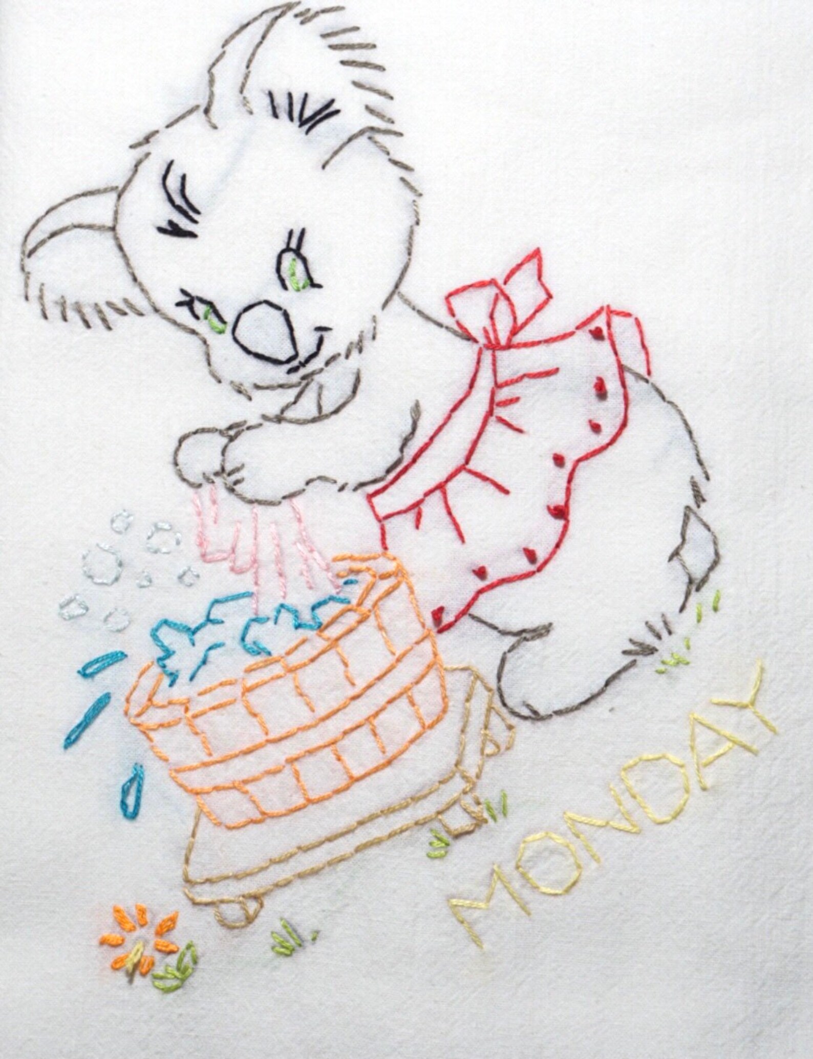 KOALA Hand Embroidered Tea Towels Flour Sack - KOALA, Set of 7 - Days ...
