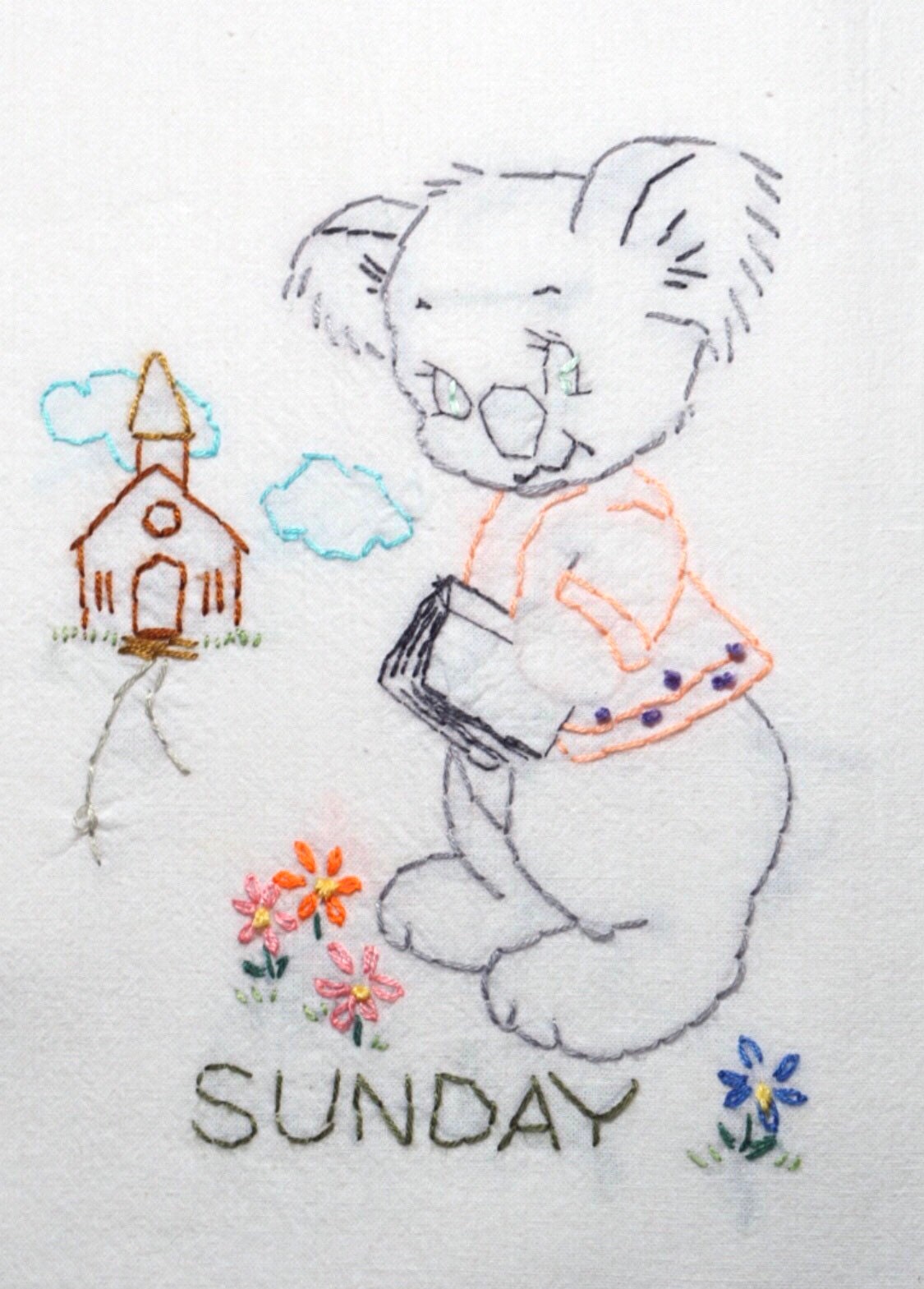 KOALA Hand Embroidered Tea Towels Flour Sack - KOALA, Set of 7 - Days ...