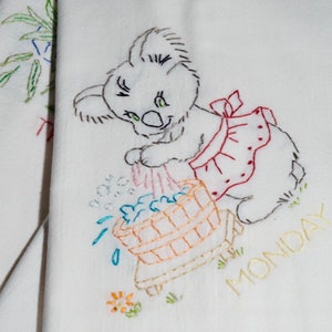 KOALA Hand Embroidered Tea Towels Flour Sack - KOALA, Set of 7 - Days ...