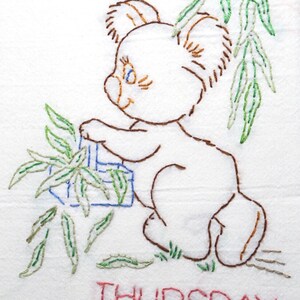 KOALA Hand Embroidered Tea Towels Flour Sack - KOALA, Set of 7 - Days ...