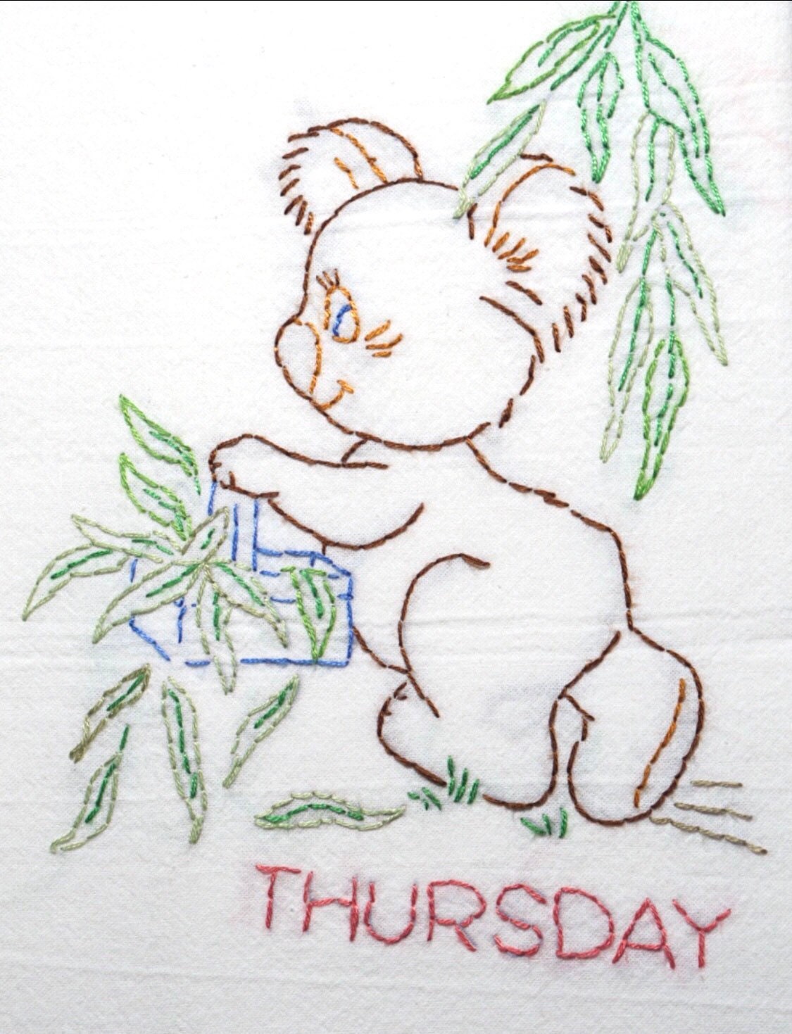 KOALA Hand Embroidered Tea Towels Flour Sack - KOALA, Set of 7 - Days ...