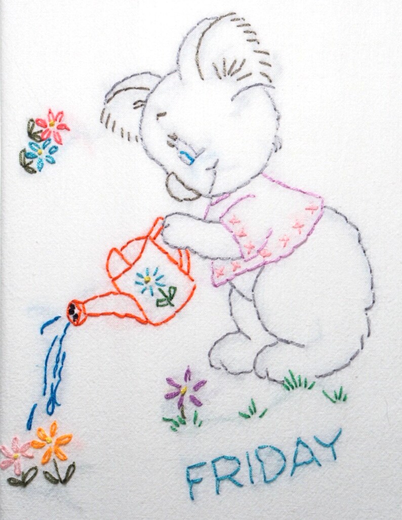 KOALA Hand Embroidered Tea Towels Flour Sack - KOALA, Set of 7 - Days ...