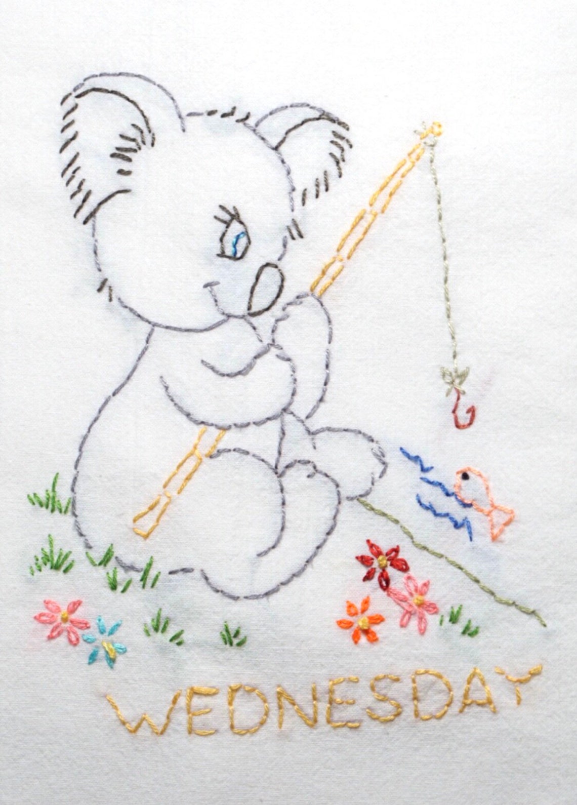 KOALA Hand Embroidered Tea Towels Flour Sack - KOALA, Set of 7 - Days ...